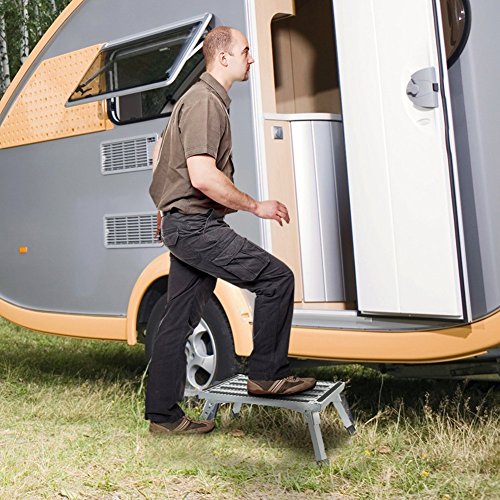 Anordsem Step Stool Folding Aluminum RV Step Platform with Anti-Slip Surface Sturdy Lightweight Maximum Load is 550 LB Perfect as RV Motorhome Trailer SUV Camper Extra Step