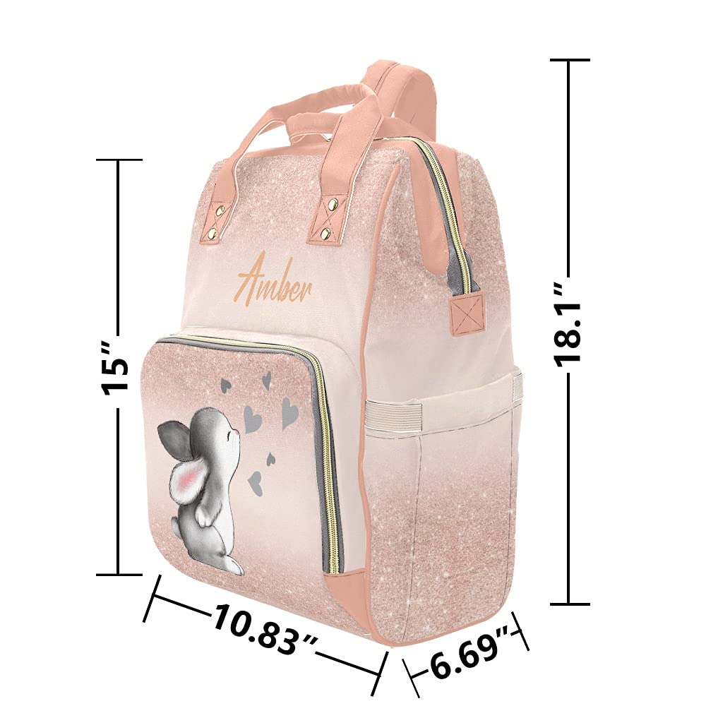XOZOTY Print Pink Bunny Diaper Bags Backpack with Name Personalized Baby Bag Nursing Nappy Bag Gifts