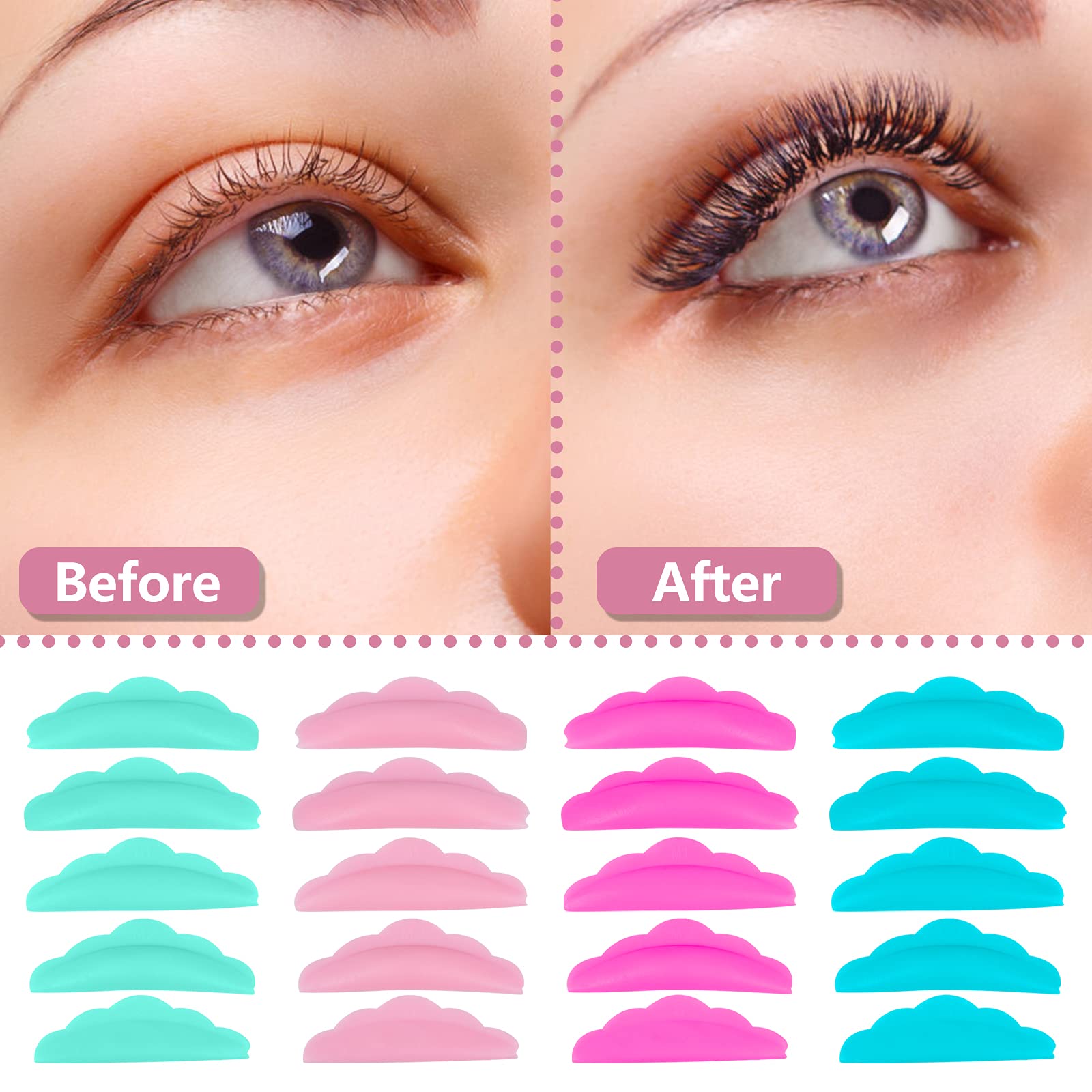 60 Pieces Silicone Eyelash Perming Curler Set 5 Size Reusable Eyelash Lift Pads and Y Shape Eyelash Brush, Lash Lift Pads Brush Grafting Lash Lifting Shield Rods for Curl Eyelash
