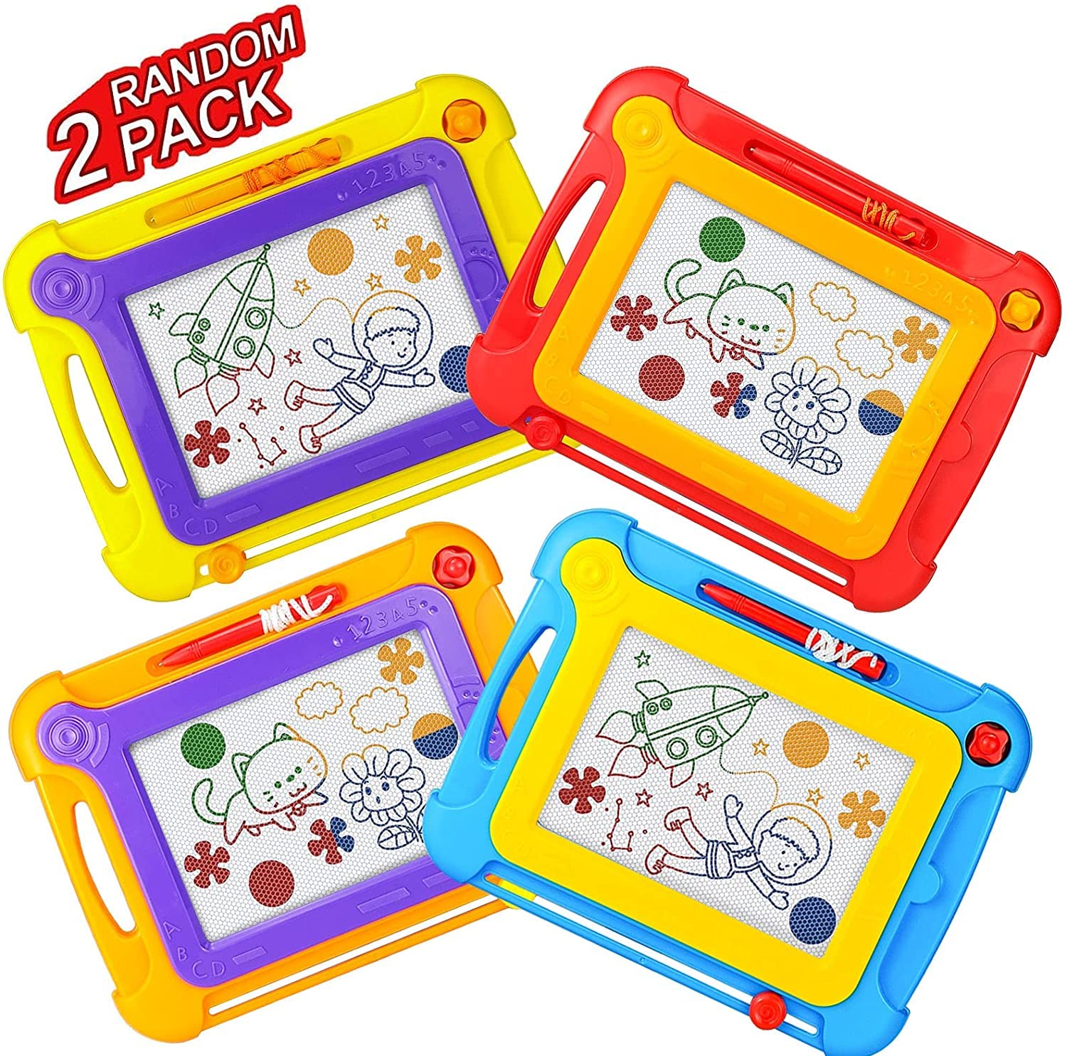 2 Pack Medium Magnetic Drawing Board, Learning Toys for Toddlers 1-3 2-4 Drawing Game, Colorful Magnetic Drawing Doodle Board Pad Tablet for Kids Adults Educational & Art Activities