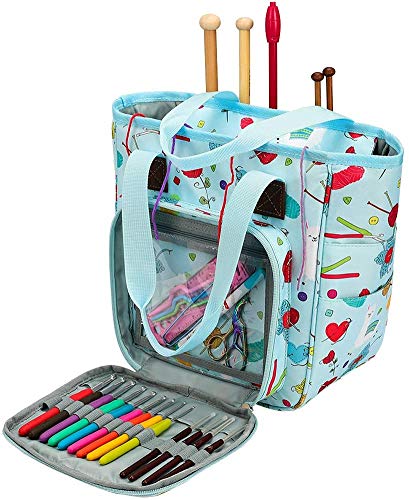 Coopay Knitting Bag Yarn Storage Organizer, Portable Knitting Tote Basket Yarn Bags for Crochet Hooks, Crocheting Kit, Knitting Needles, Yarn Balls, Project & Sewing Supplies - No Accessories (Blue)