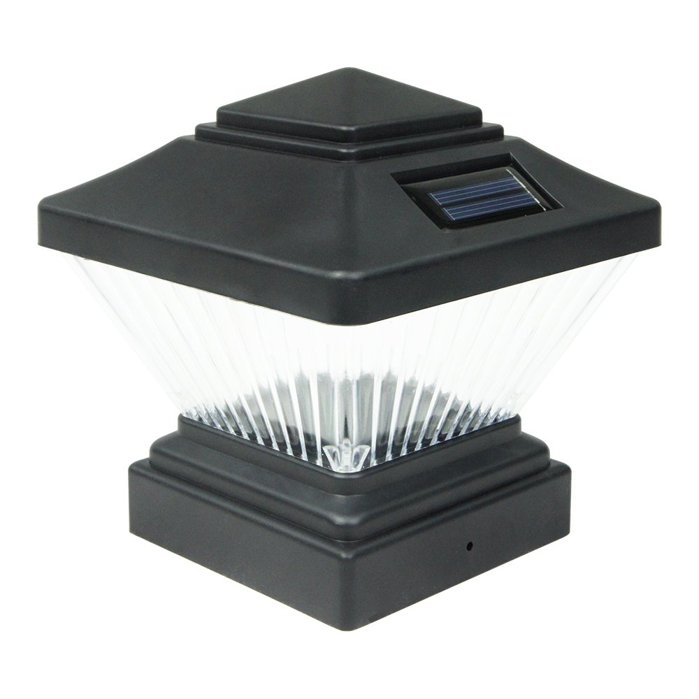 4 Pack Black Outdoor Garden 4 x 4 Solar LED Post Deck Cap Square Fence Light Landscape Lamp Lawn PVC Vinyl Wood