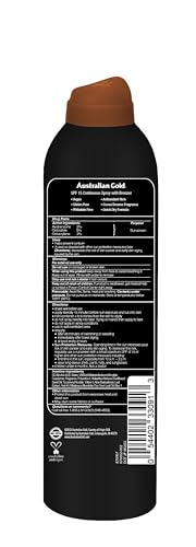 Australian Gold Continuous Spray Sunscreen with Instant Bronzer SPF 15, Immediate Glow & Dries Fast, Broad Spectrum, Water Resistant, Non-Greasy, Vegan and PETA Approved, Cocoa Dreams Scent, 6 Ounce