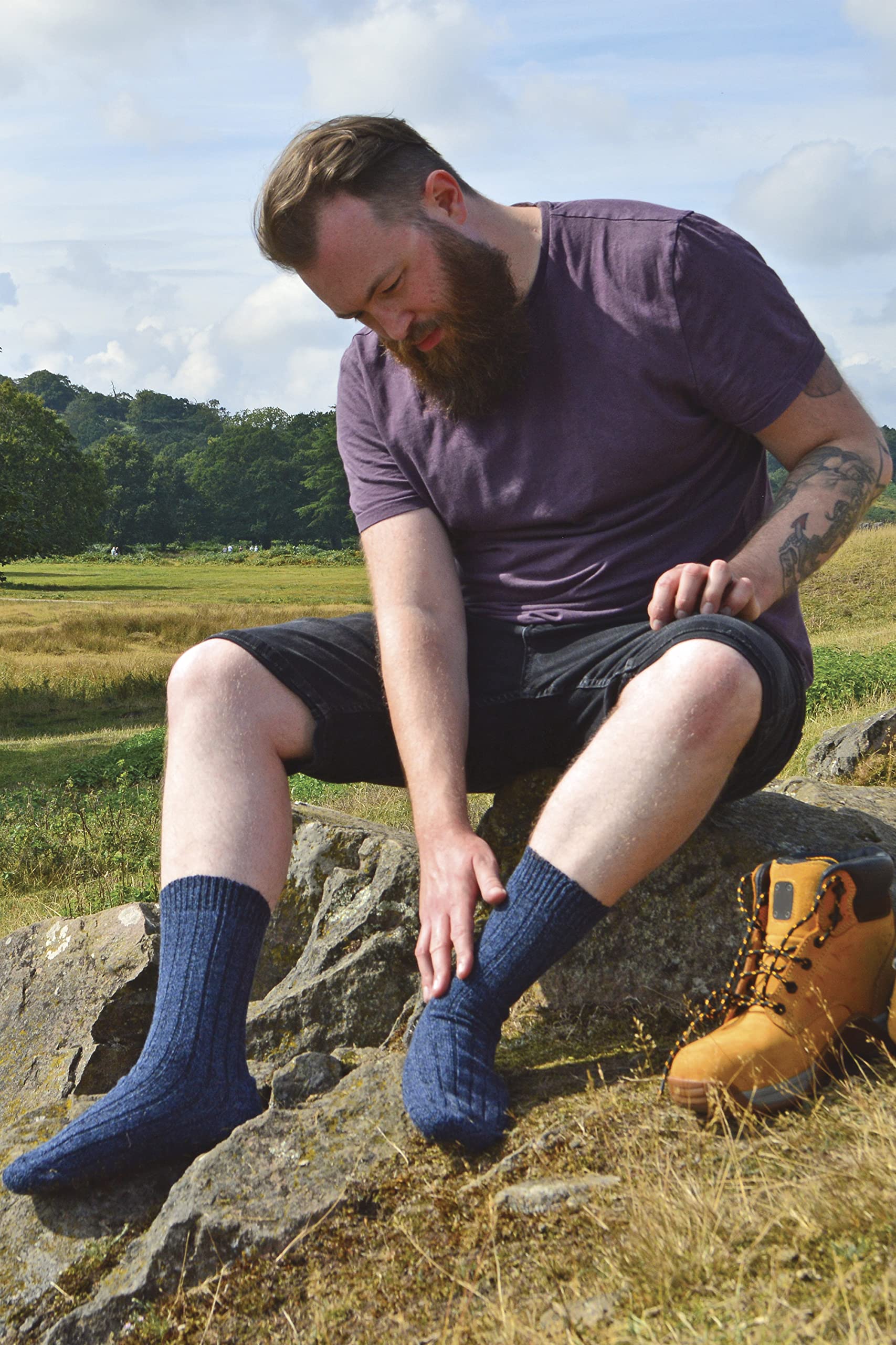 12 Pairs Mens Wool Boot Socks | Sock Snob | Breathable Warm Hiking Socks (7-12, Black)