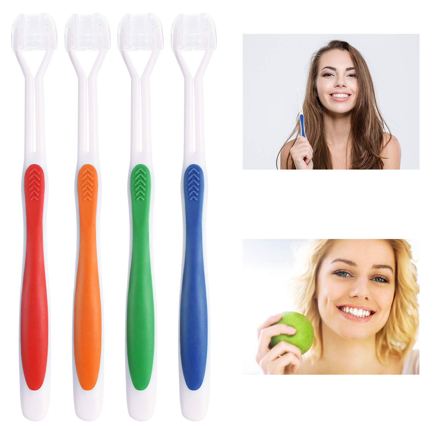 16 Pieces Three Sided Toothbrush Autism Toothbrush Bristle Travel Toothbrush for Kids Complete Teeth Gum Care Great Angle Bristles to Clean Each Tooth, Soft/Gentle (Green, Blue, Yellow, Red)