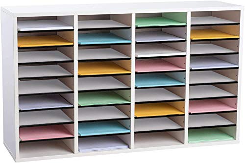 Adir Wooden Literature Organizer Sorter - Stackable Mail Craft Paper Storage Holder with Removable Shelves for Office, Classrooms, and Mailrooms Organization (36 Compartment, White)