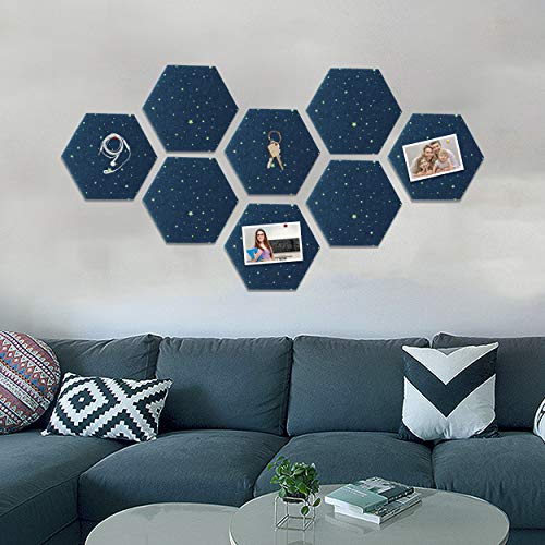 Fovasen Hexagon Felt Board Tiles Self Adhesive Wall Bulletin Boards Felt Memo Board Notice Board Felt Pin Board Tiles with Push Pins for Home Office Classroom Wall Decal Creative Decor, Star 8 Pcs