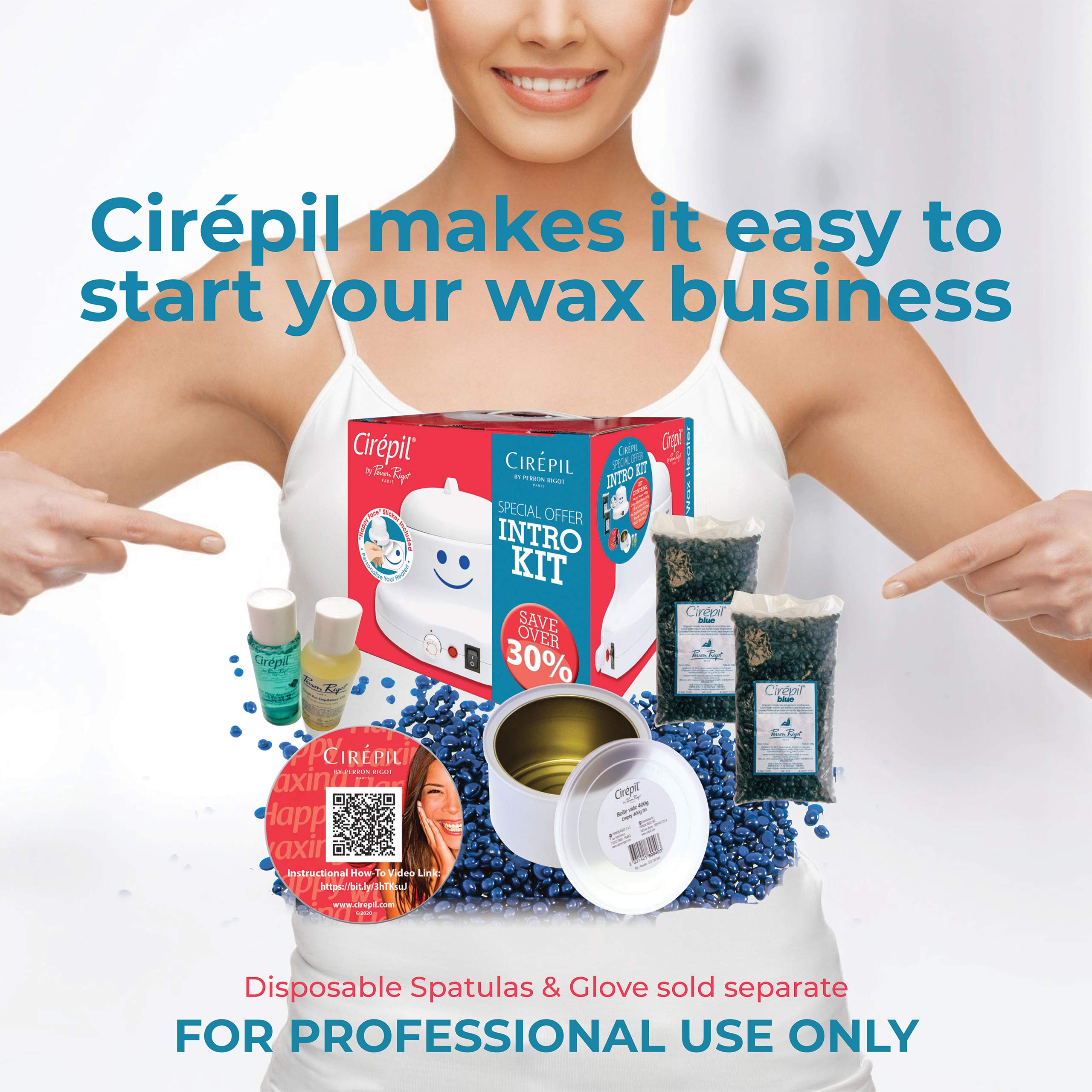 Cirepil - Waxing Kit - At Home Introduction Kit - Heater, Blue wax Beads, Pre & Post products & an Empty Tin - The Best Temperature for your Cirepil Wax