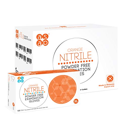 ASAP Orange Nitrile Powder Free Examination Gloves, Disposable, 4.5 mil, Orange (Box of 100) (Medium)
