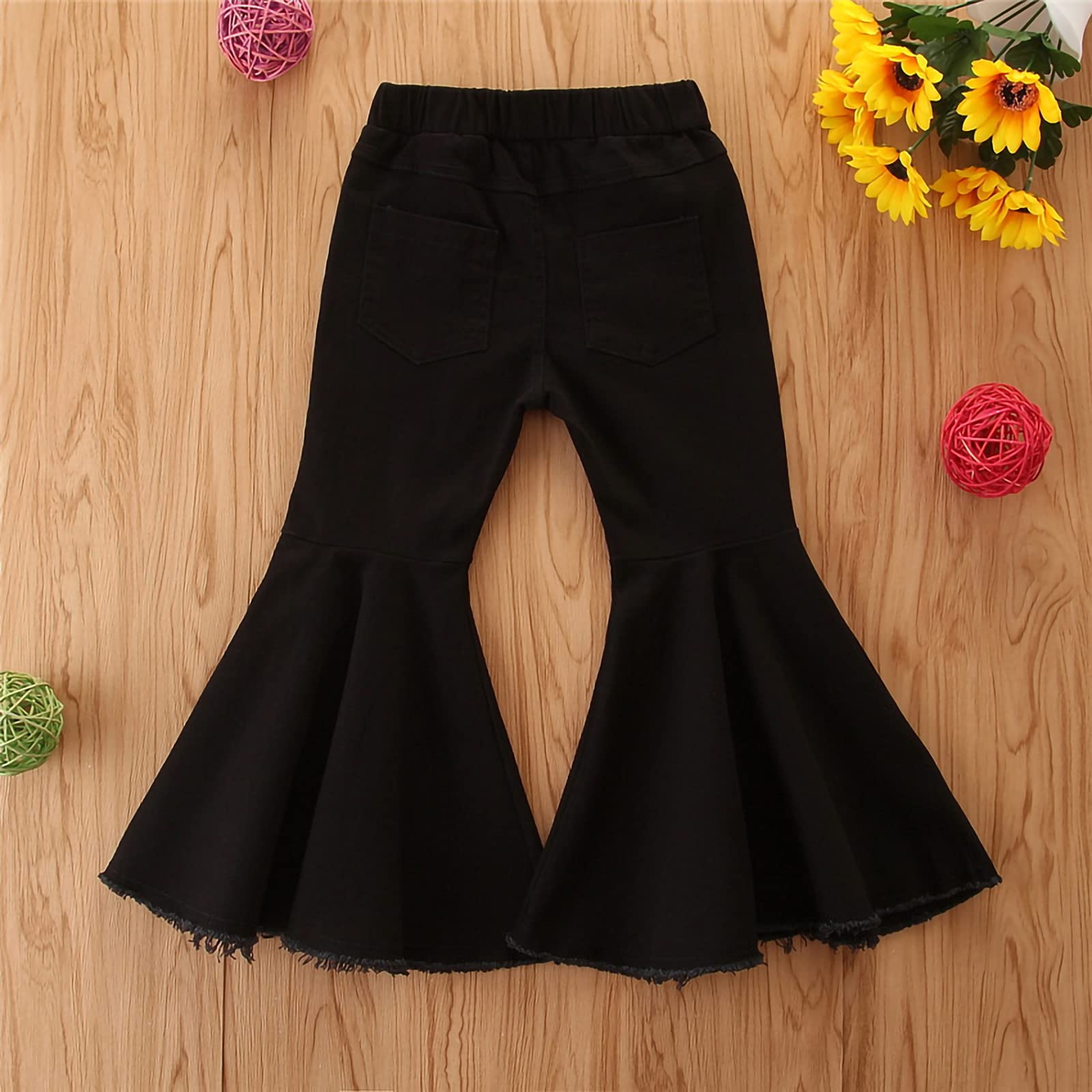Haokaini Toddler Baby Girl Ruffle Ripped Jean Trouser Bell Bottom Flare Pants
