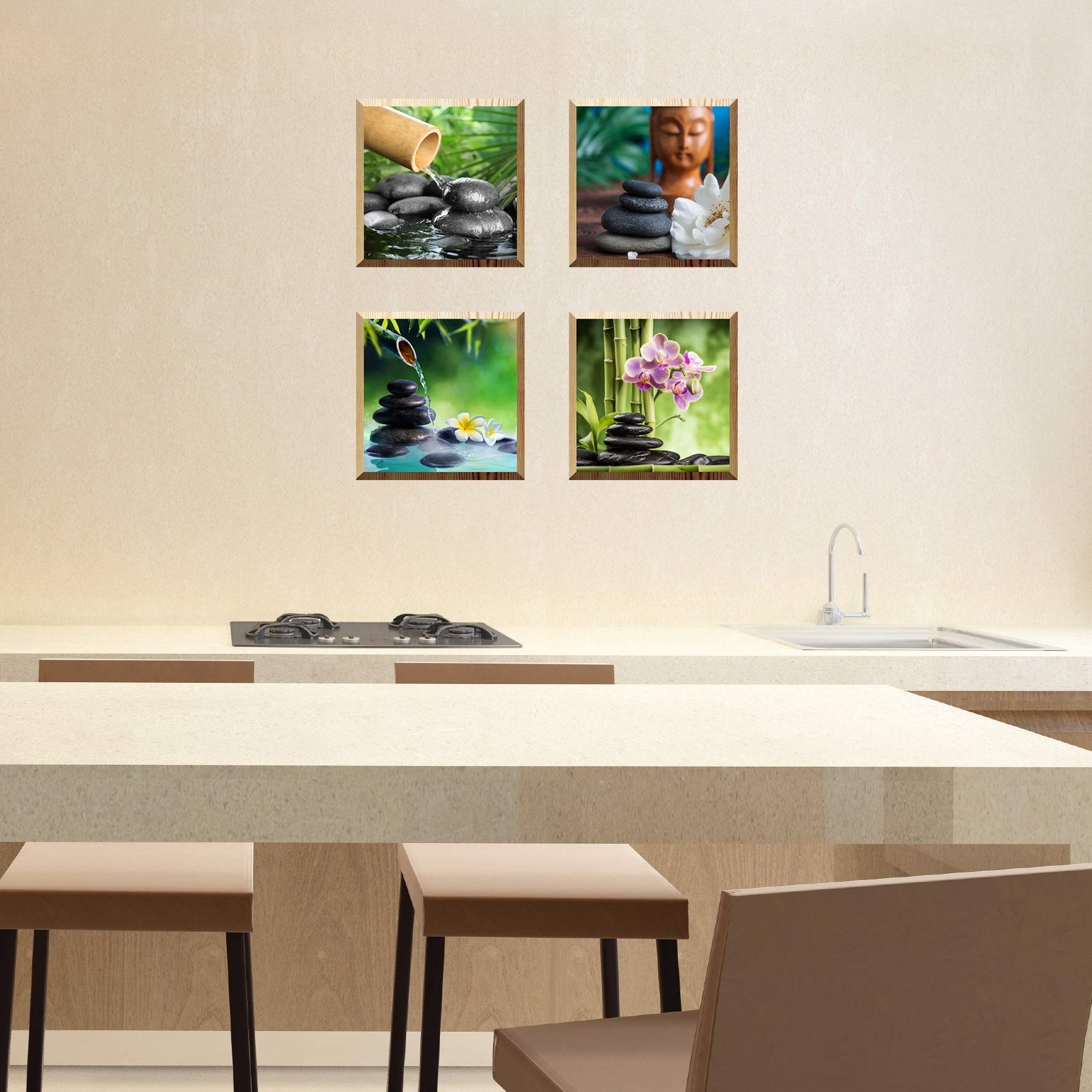 3D-Mirage 4 PC Pack Art Magic Peel and Stick 3D Vinyl Removable Wall Sticker Decals DIY Sticky Backsplash, Zen Garden Stone 4008-MI