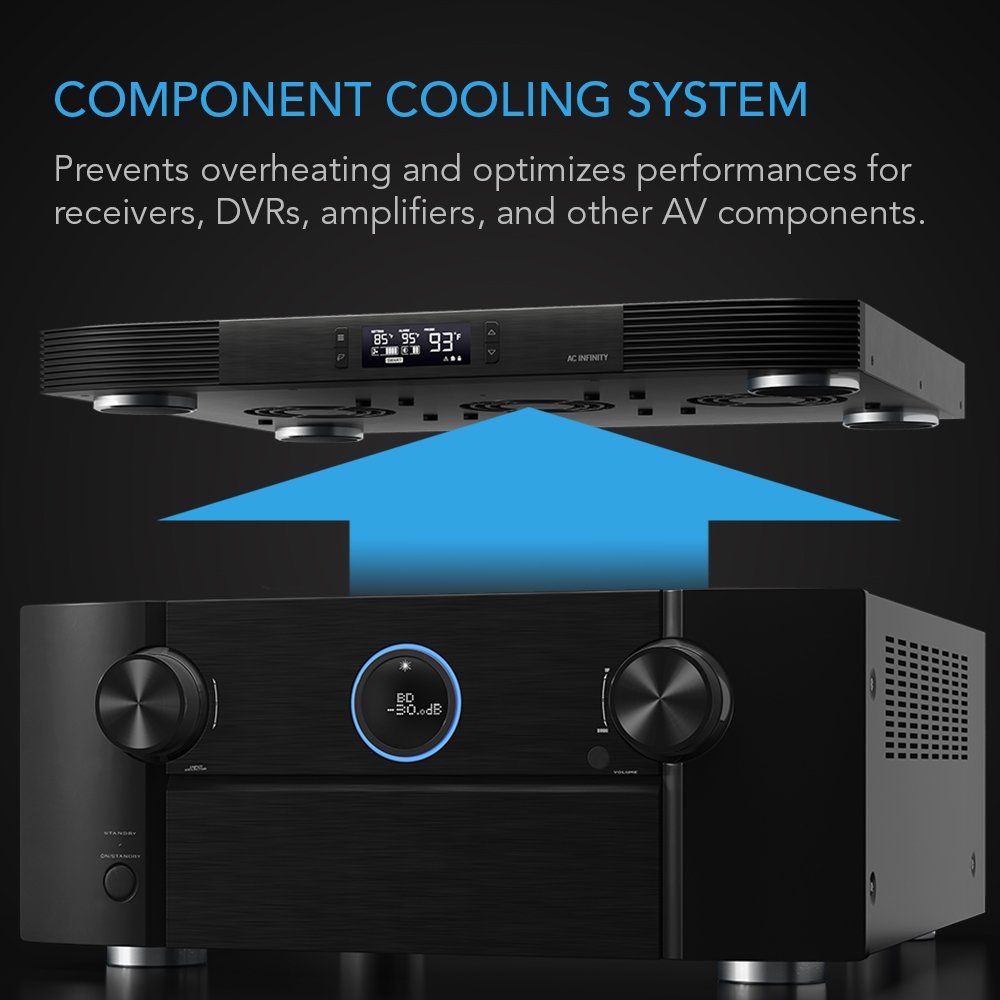 AC Infinity AIRCOM T8, Quiet Cooling Blower Fan System for Digital Video Recorder 17" Rear-Exhaust for Receivers, Amps, DVR, AV Cabinet Components