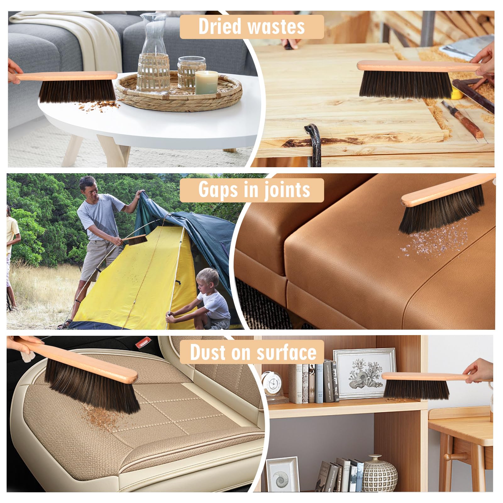 15"(Very Soft) Big Hand Broom for dust Debris on House Item/Work/Outdoor/Car Interior/Shop/Crafts/Tent/Camp/Bench Brush Hand Whisk Broom on Multi-Surfaces(Leather&Fabric),Hook,unshedding