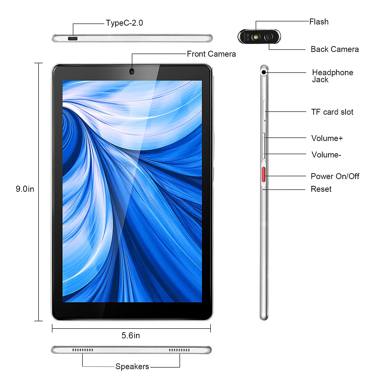 HAOVM Android 10.0 Go Tablet 9 Inch,MediaPad P9 Octa-Core Processor,1280x800 IPS HD Display Screen,2GB RAM,32GB Storage,Dual Camera,2.4/5.0G WiFi,5000mAh,128GB Expand,Non-Scratch Glass Back