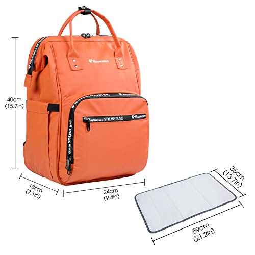 BesyPro Diaper Bag Backpack Large Maternity Nappy Bag Changing Bags with Insulated Pockets Stroller Straps,Waterproof and Stylish,Orange