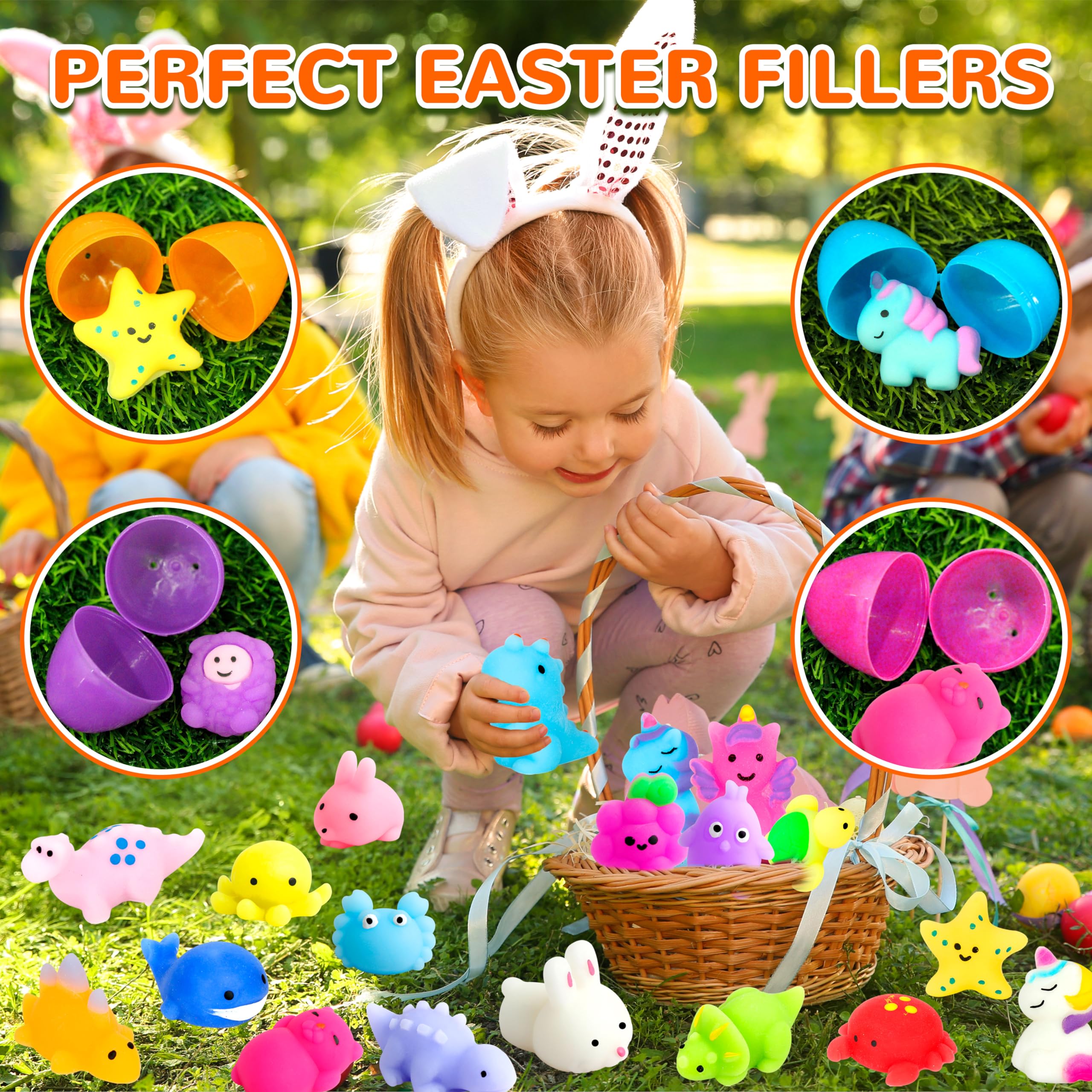 150 Pack Mochi Squishy Toys Kawaii Squishies Stress Relief Toys Pack for Kids Boys Girs Party Favors Bulk Easter Egg Fillers Easter Hunt Basket Pinata Stuffers