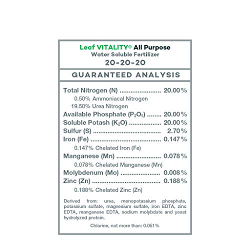 Fitleaf Leaf Vitality All Purpose 20-20-20 (3.52 oz) β Premium Foliar Feed Water Soluble Fertilizer to Spray for All Plants β Promotes Biomass Growth and Vibrant Leaf Color, Complete Plant Nutrition with Amino Acids (3.53 oz)