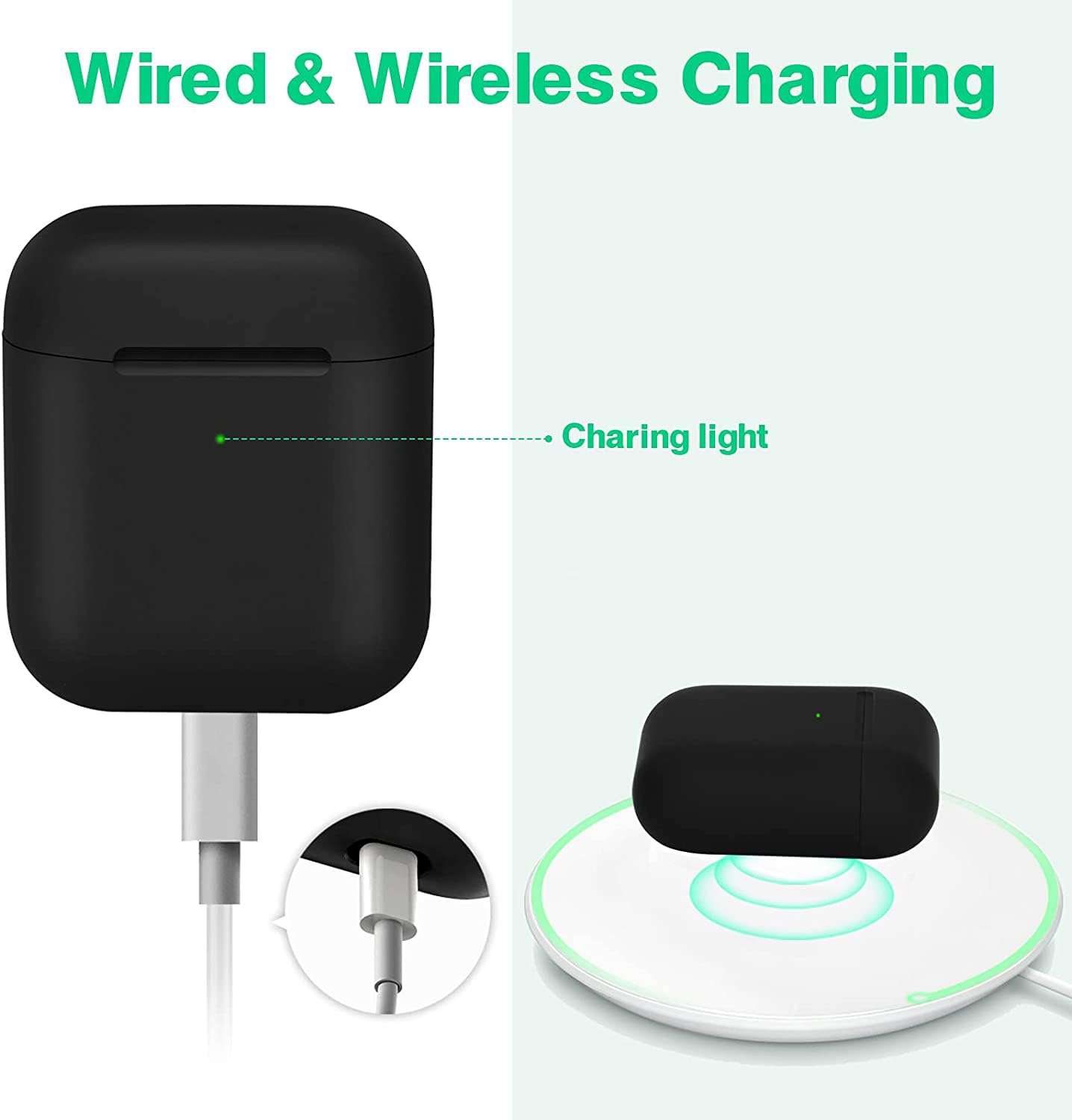 Airpods Wireless Charging Case Replacement, Wireless Charger Battery Case Compatible with AirPods 1 & 2, NO EARPODS (Black)