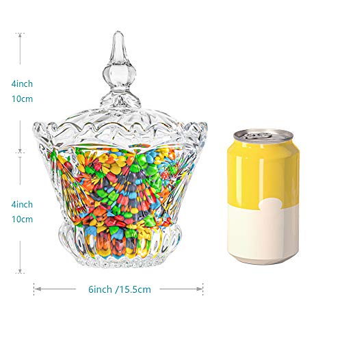 ComSaf Glass Candy Dish with Lid, Clear Large Covered Candy Bowl, Crystal Candy Jar for Home Kitchen Office Desk Christmas Gift