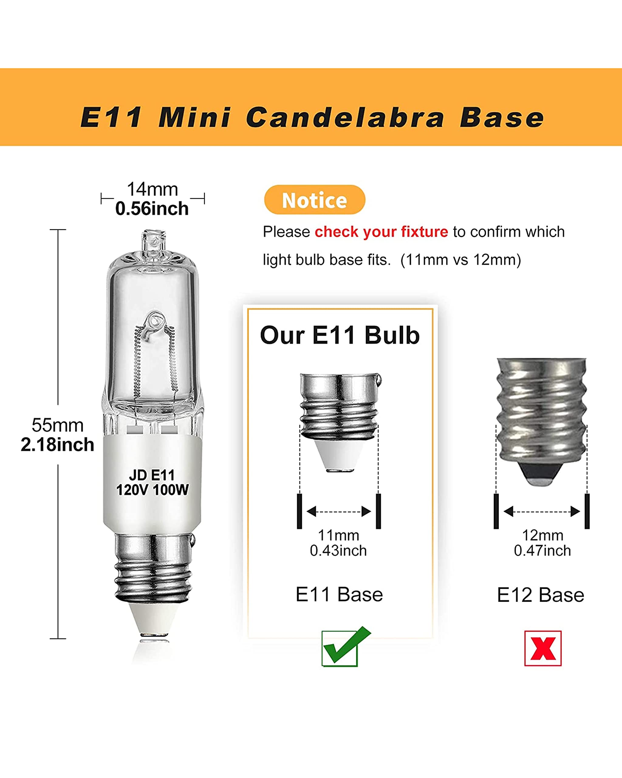 4 Pack JDE11 Bulb,120V 100W Halogen Candelabra Bulbs,T4 Mini Base JD E11 Bulb ,Dimmable 2700K Warm White(Replacement E11 LED bulb),for Chandeliers,Candelabra,Ceiling Fan, Table Lamps, Cabinet Lighting