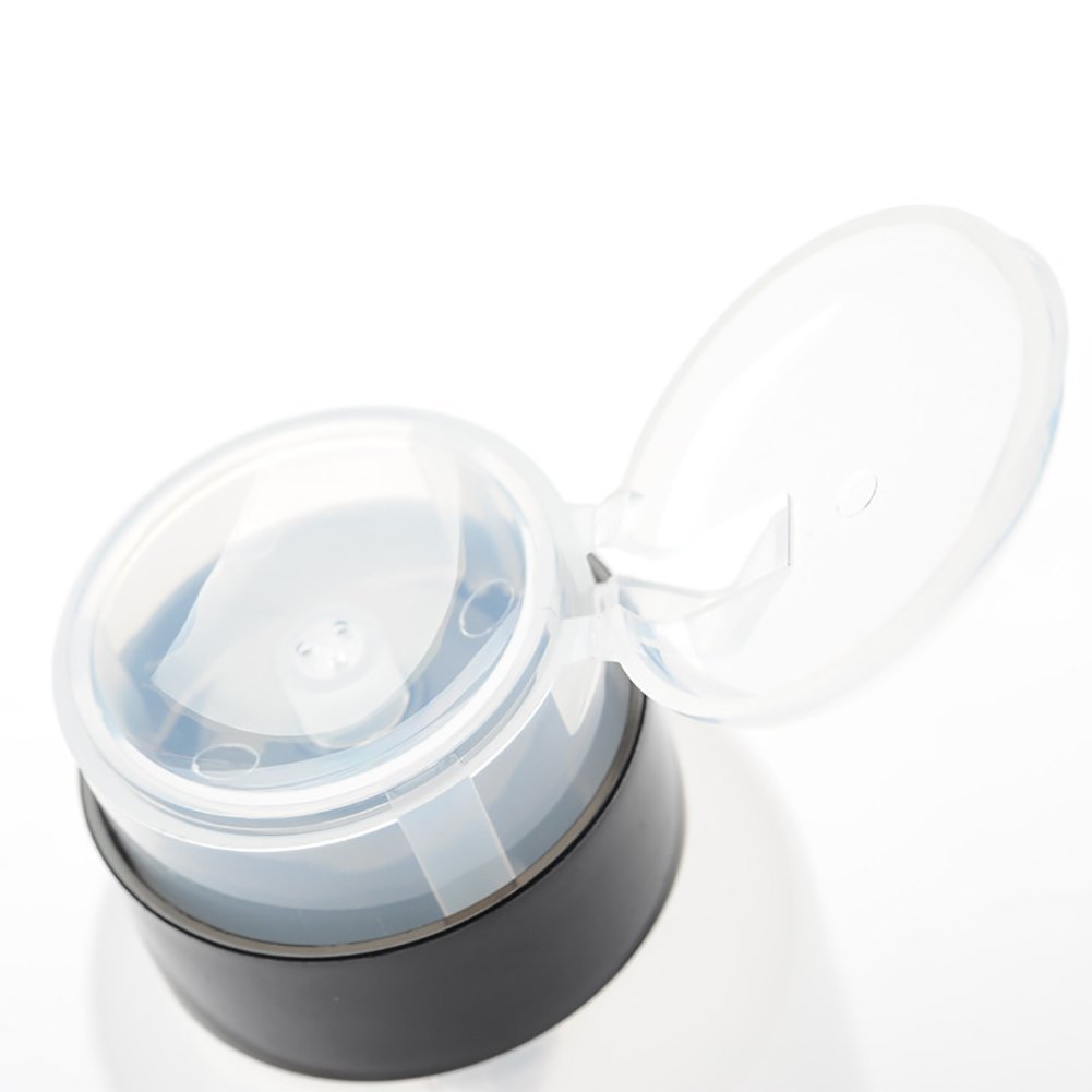 AKOAK Pack of 2 Push Down Empty Lockable Pump Dispenser Bottle for Nail Polish and Makeup Remover,200ml(6.8oz),Black Top Cap