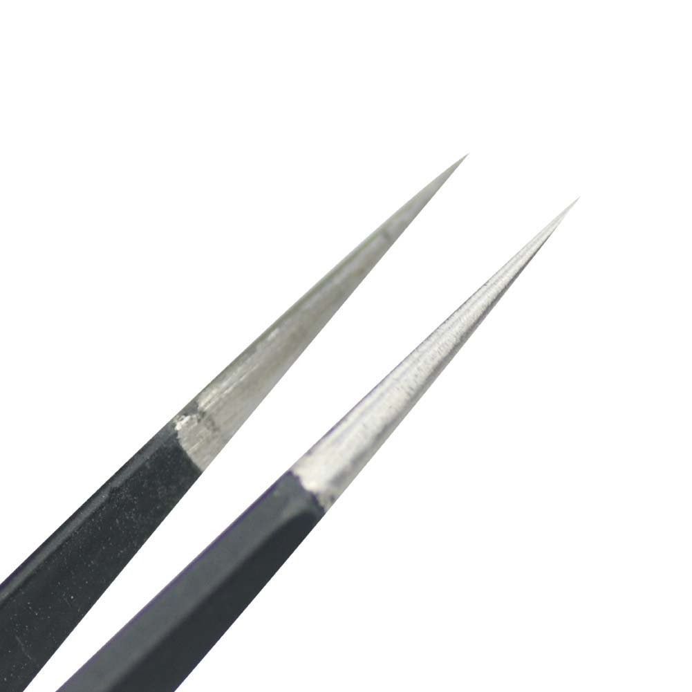 AKOAK The Best Precision Anti-Static Stainless Steel Professional Slim Tip-point and Curved Point Tweezers for Eyelash Extension,Nail Art,Electronics and Jewelry Making,Pack of 2