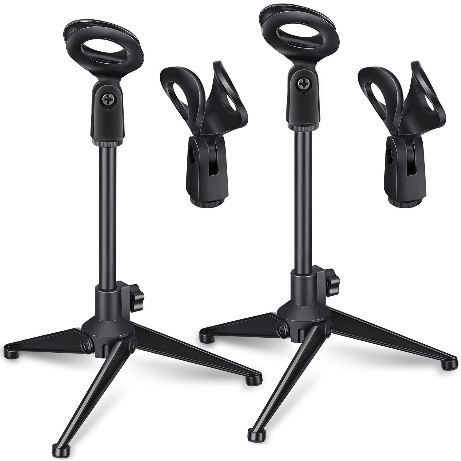 2 Pack Desktop Microphone Stand Desk Mic Stand Adjustable Universal Microphone Holder Foldable Small Microphone Stand Microphone Table Stand Tripod with Clip Compatible with Sm58 Sm57 Pga48 Pga58 Etc.