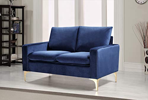 Container Furniture Direct Carrie Ultra Modern Living Room Velvet Upholstered Tufted Loveseat, 54.72", Dark Blue