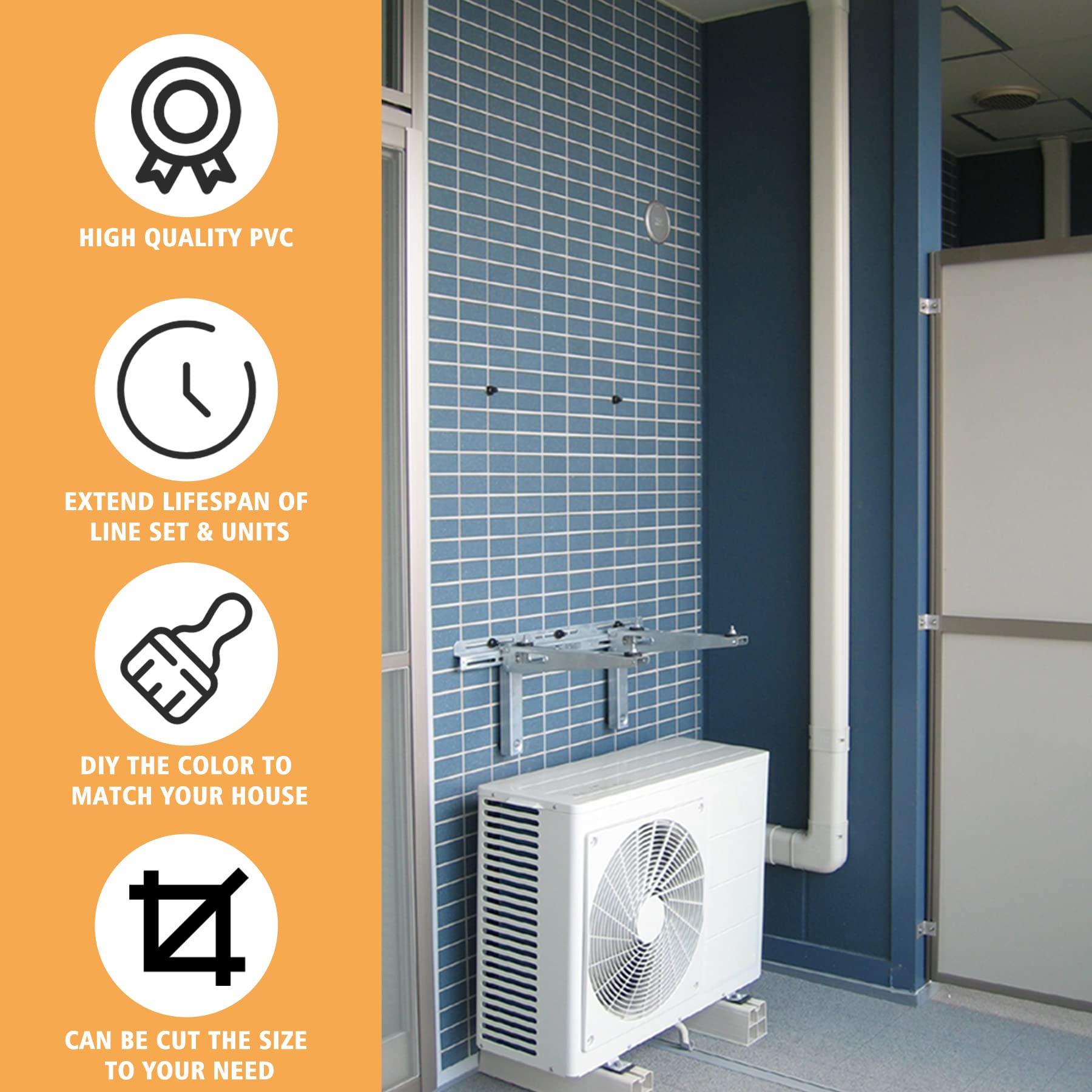 AC Parts 4'' 17 Ft Mini Split Line Set Cover, PVC Decorative Pipe Line Cover Kit for Ductless Mini Split Air Conditioner Accessories, Central AC and Heat Pump