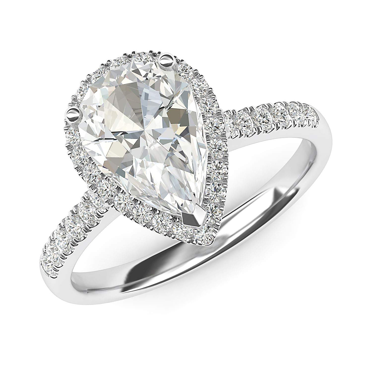 14k White Gold Simulated Pear-Shaped Diamond Halo Engagement Ring with Side Stones Promise Bridal Ring (4.5)