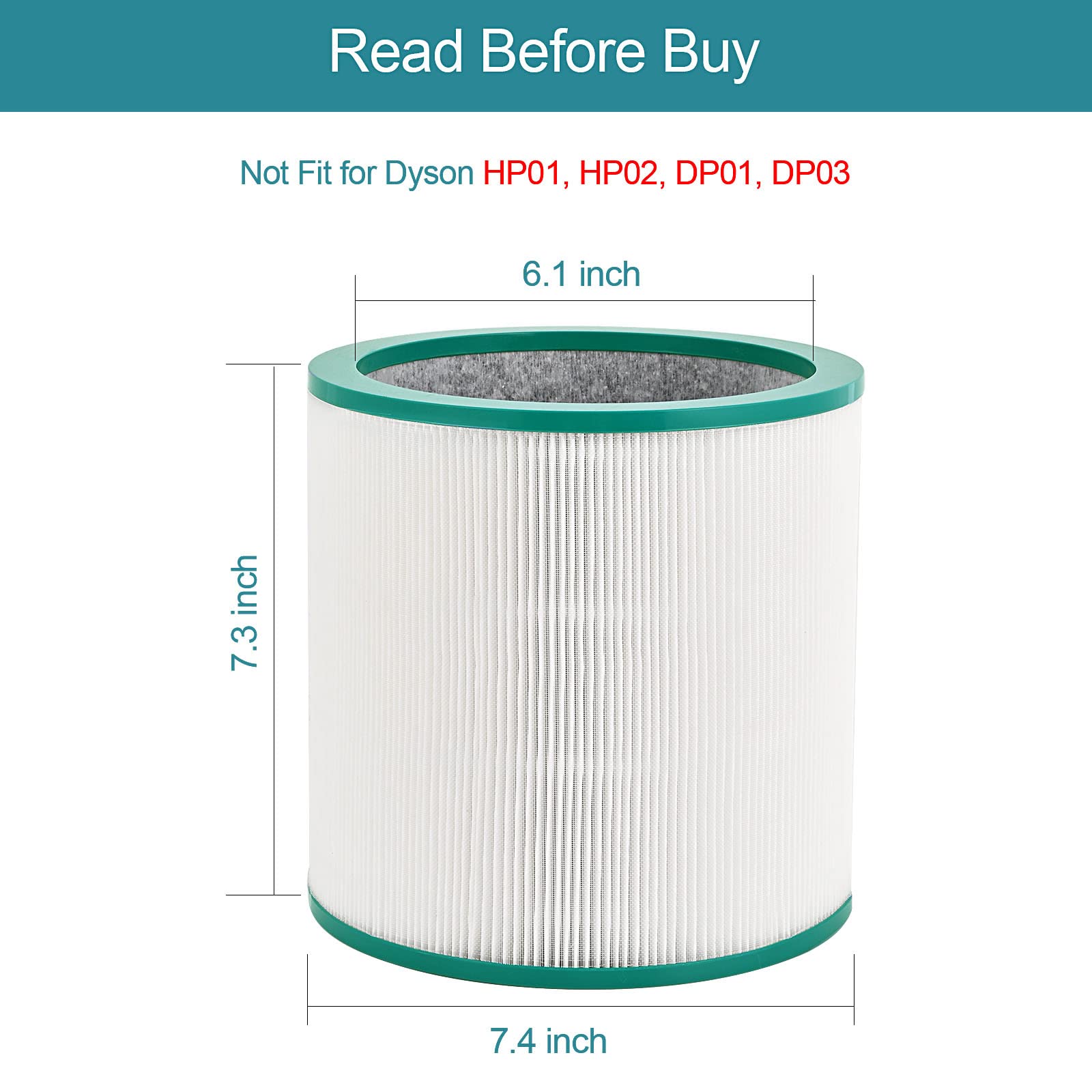 2 Pack Dyson TP02 Air Purifier True HEPA Filters Replacement for Dyson Pure Cool Link TP01, TP02, TP03, AM11, BP01 Tower Air Purifier, Compare to Part # 968126-03 2 Pack TP02 Air Purifier True Filters