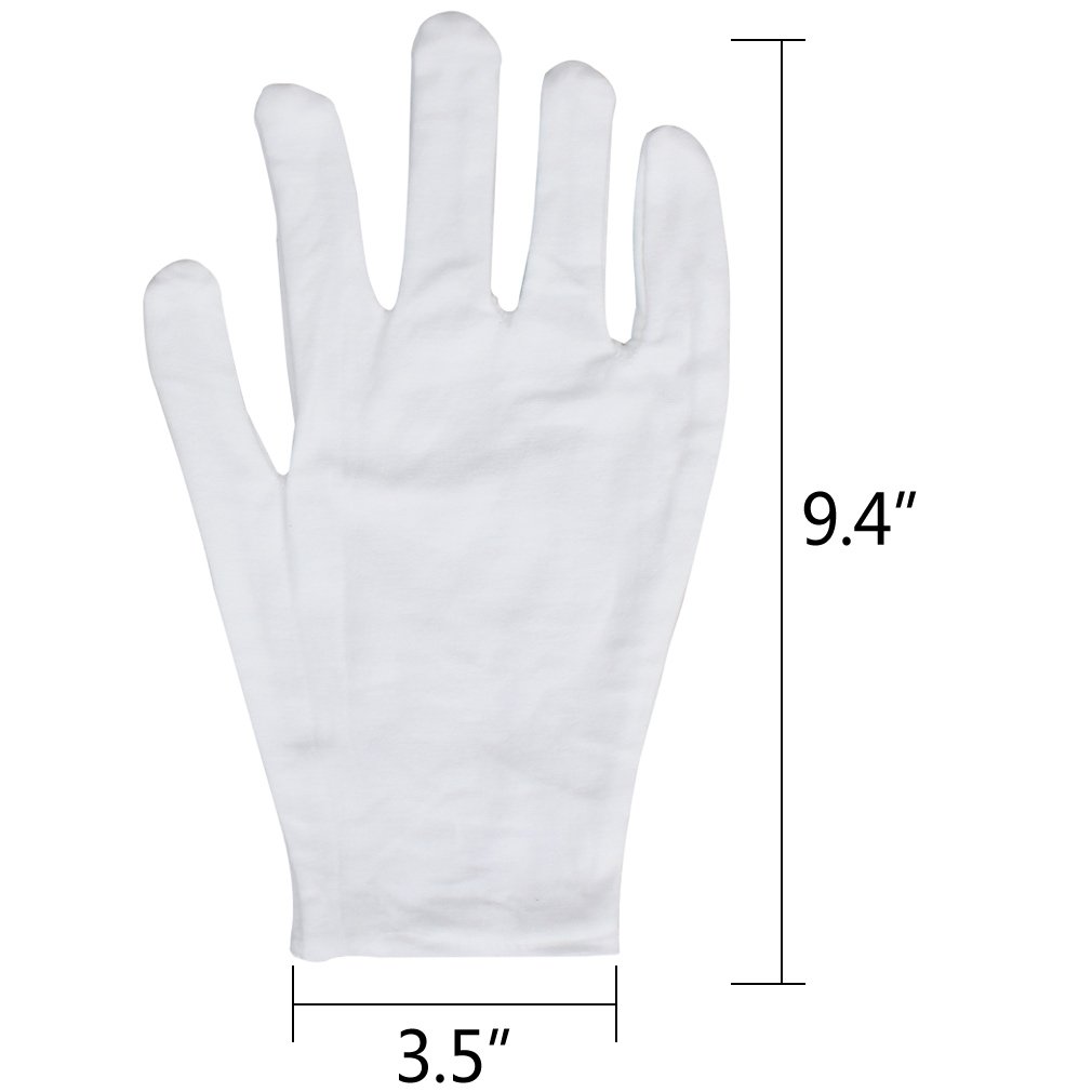 Amariver White Cotton Gloves, 6 Pairs 9.4'' Extra Large Size 12 Pcs Gloves