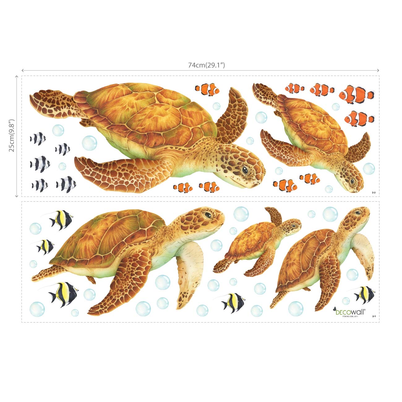DECOWALL WL2-2011 Sea Turtles Wall Stickers Wall Decals Peel and Stick Removable Wall Stickers for Kids Nursery Bedroom Living Room décor