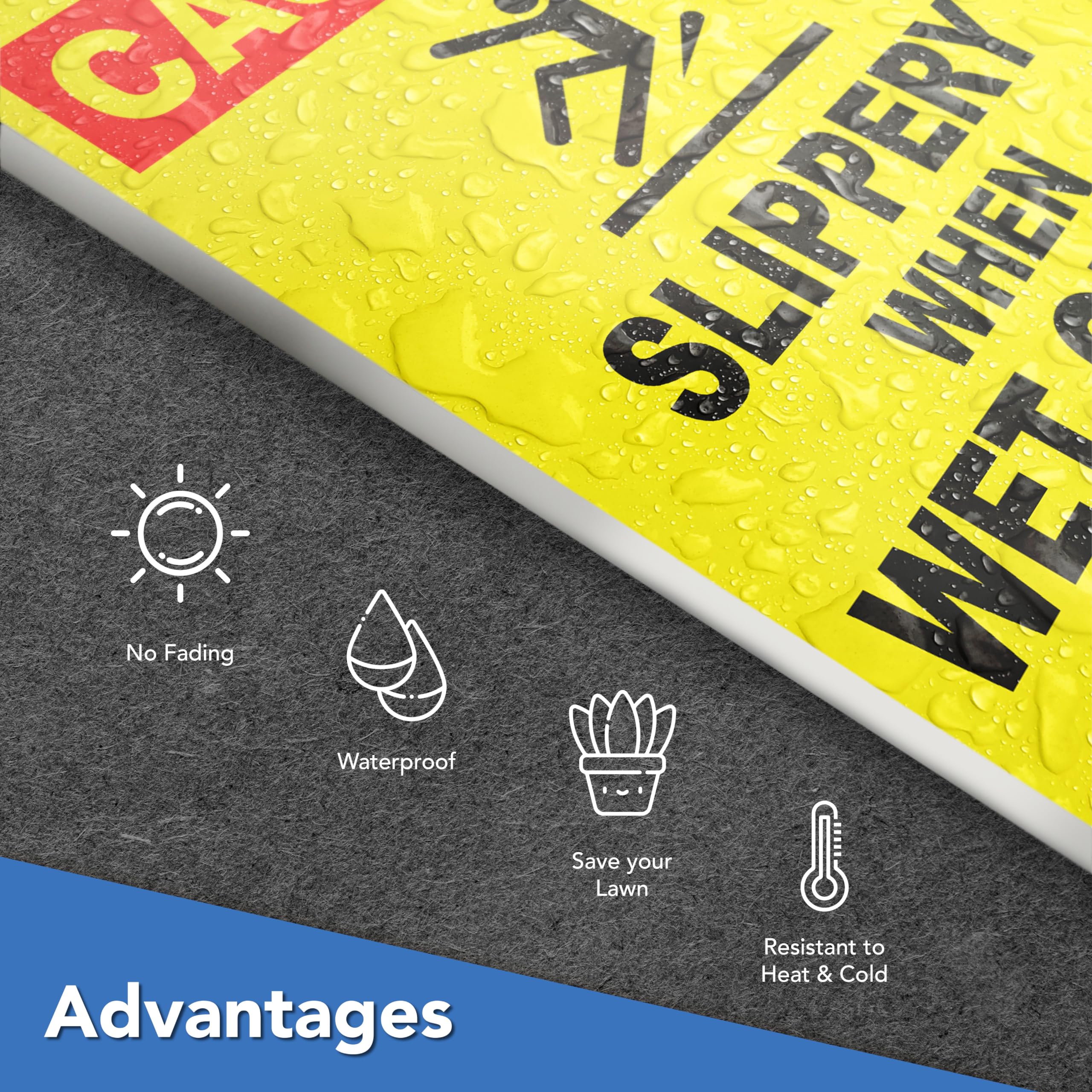 Caution Slippery When Wet or Icy - 8 x 12 Double Sided Coroplast Warning Slippery When Wet Sign - Caution Ice Sign - Caution Wet Floor Sign Yellow