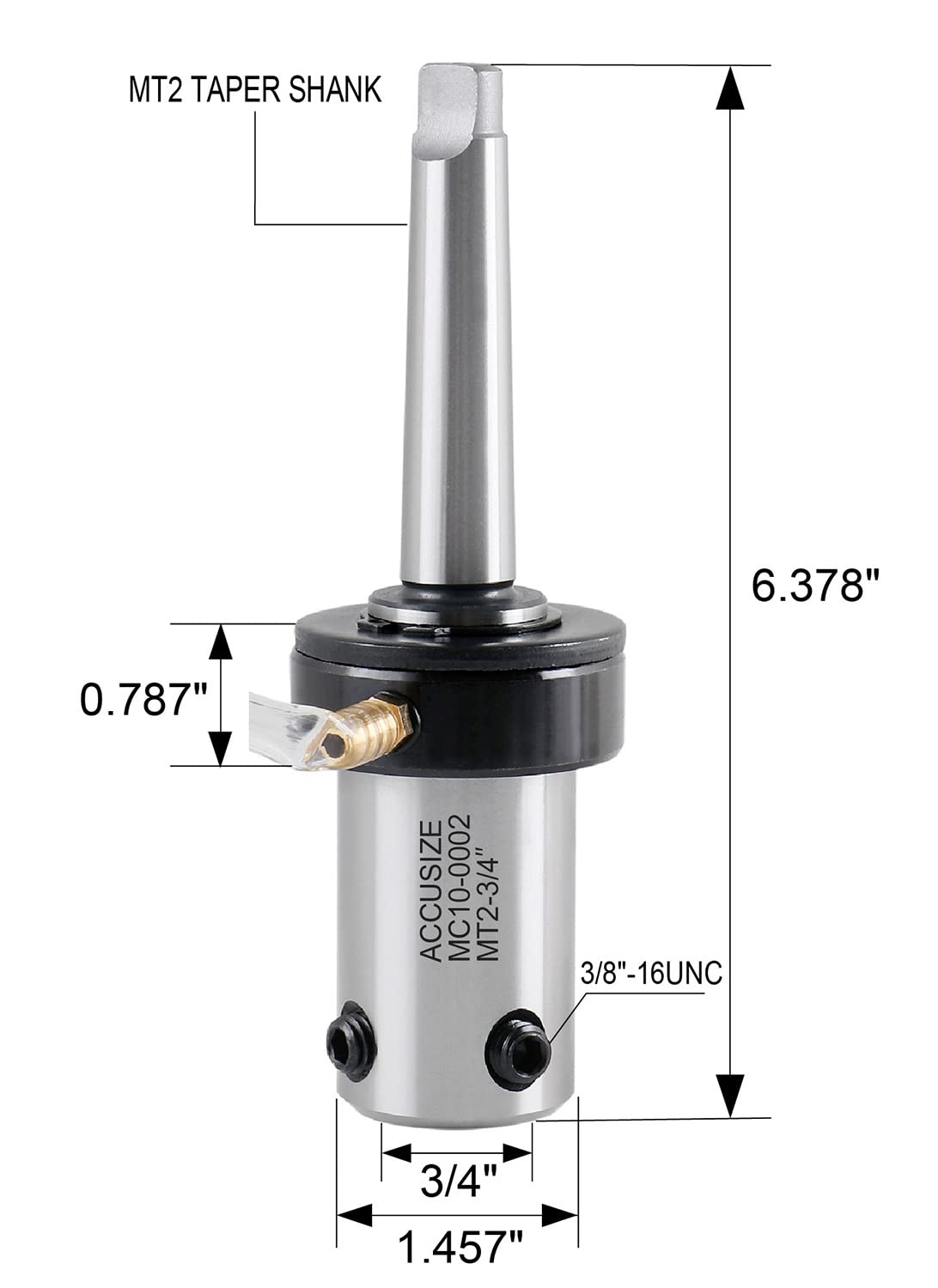 Accusize Industrial Tools Mt2 to 3/4 inch Weldon Shank with Coolant System for Drill-Use Annular Cutter on Drill Press, Mc10-0002