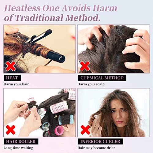 Heatless-Hair-Curler, Upgraded Segmented Design No Heat Silk Curls Headband for More Comfortable Sleep Overnight, Silk Curling Ribbon for Hair with Rubber Bands and Clips (Pink)