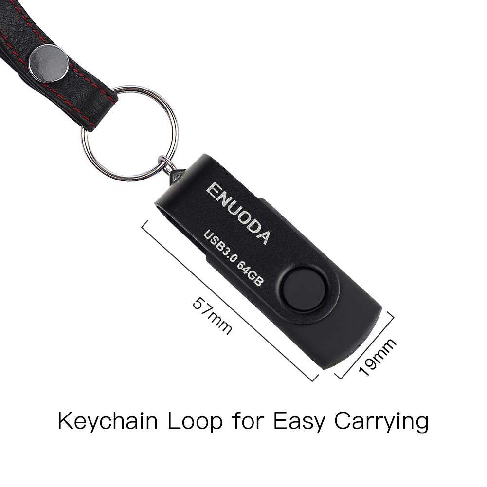 2 Pack 64GB USB 3.0 Flash Drives ENUODA Swivel Memory Stick 64 gb Thumb Drives Data Storage Jump Drive (Red Black)