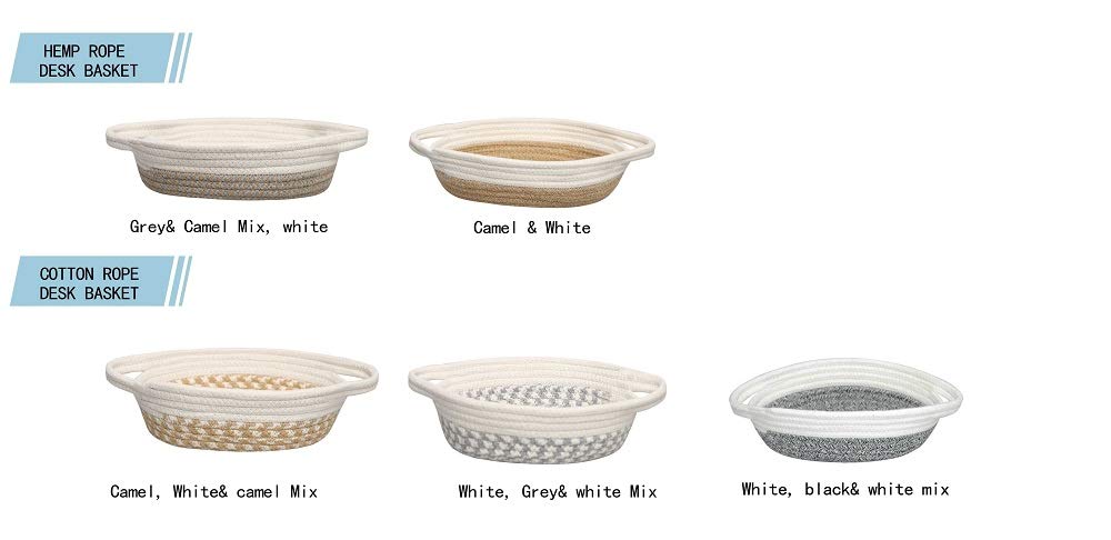 2 pack Small Storage Baskets, Desk Basket for Jewellery&Keys, Cute Rope Baskets, Small Basket Home Storage, Small Table Basket, Organizers and Storage, Small Woven Basket,(Camel & White - Hemp Rope)