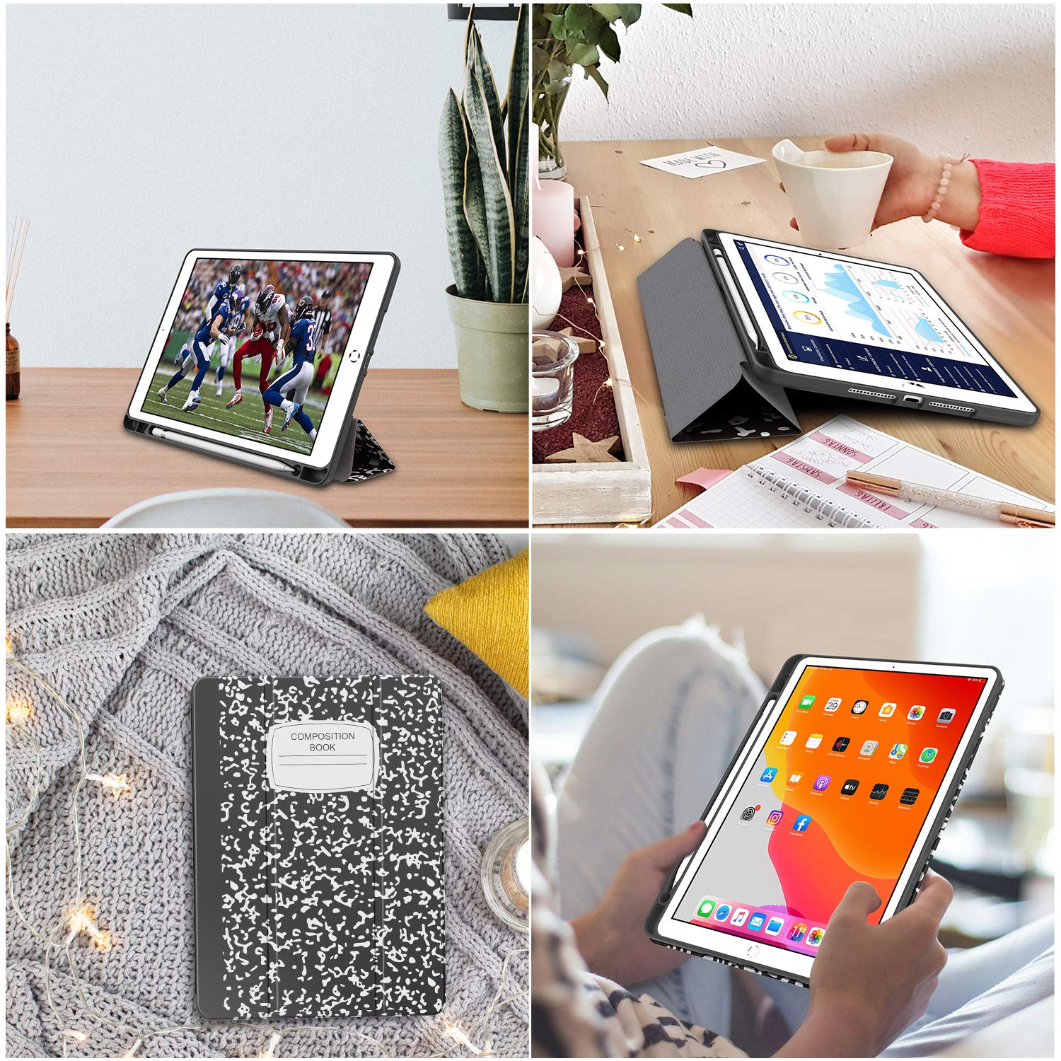 Soke for iPad 10.2 Case with Pencil Holder for iPad 9th Generation 2021/8th Gen 2020/7th Gen 2019-Premium Shockproof Case with Soft TPU Back Cover & Auto Sleep/Wake for iPad 10.2 Inch,Book Black