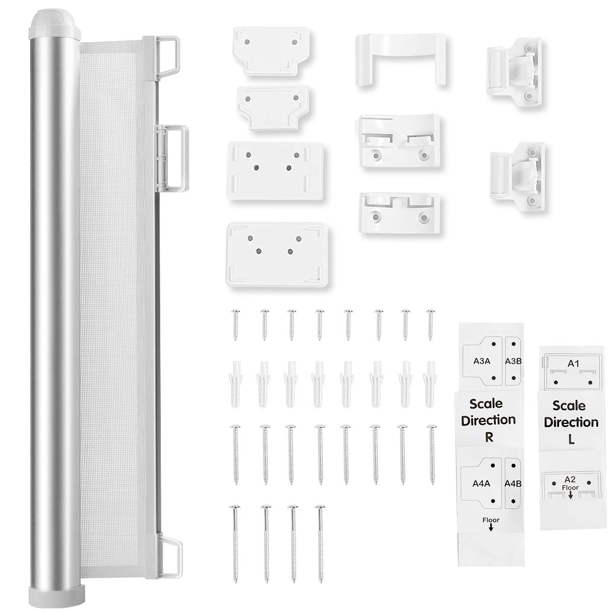 Costzon Baby Mesh Retractable Gates, Extra Wide Flexible Extension Safety Gate/Pet Dog Gate for Stairs/Doors/Hallways, Waterproof Rustproof Aluminum Pets Gate (White)