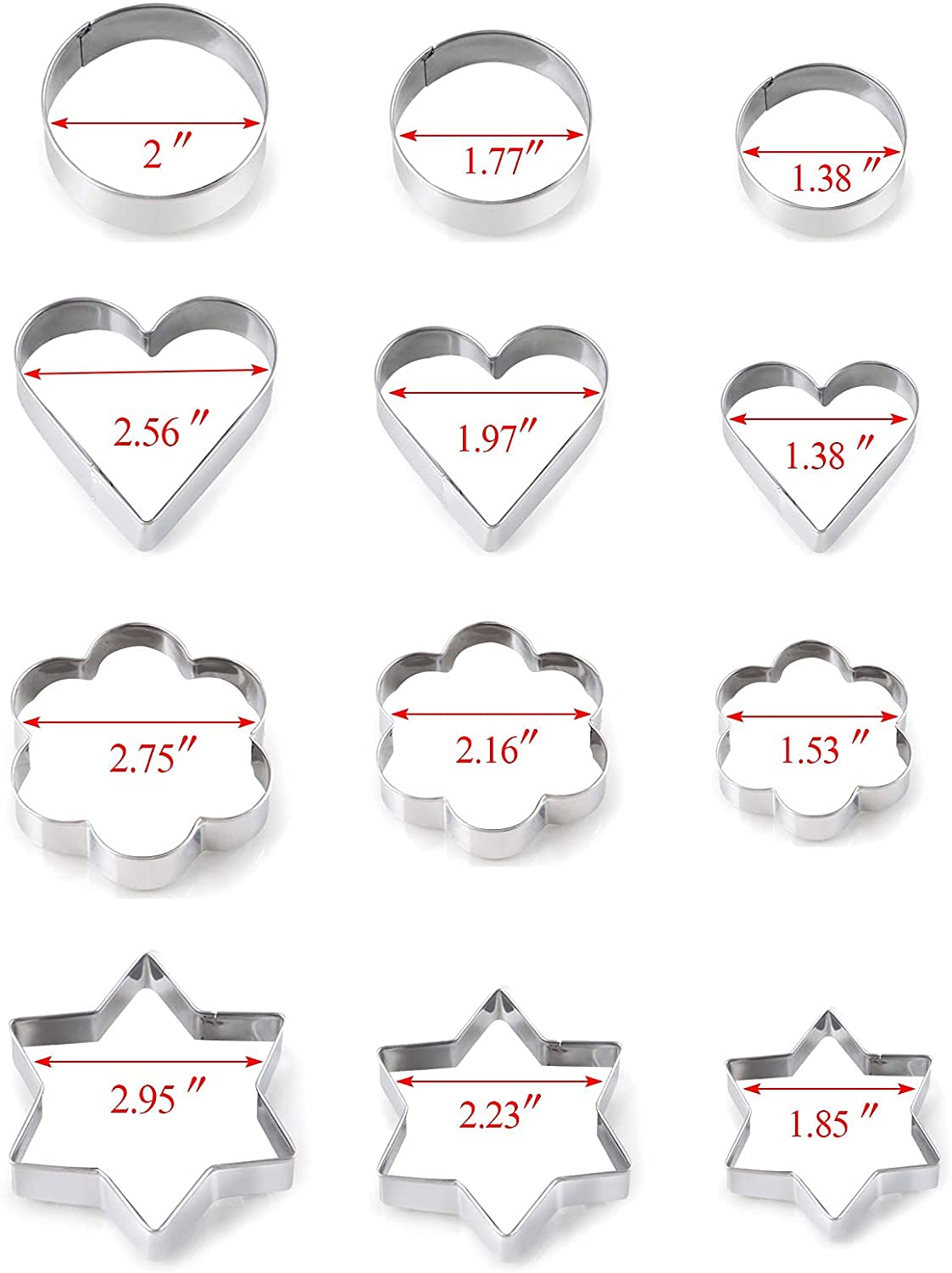 12PCS Cookie Cutters Set, Flower Round Heart Star Shape Biscuit Stainless Steel Metal Baking Molds Cutters for Kitchen