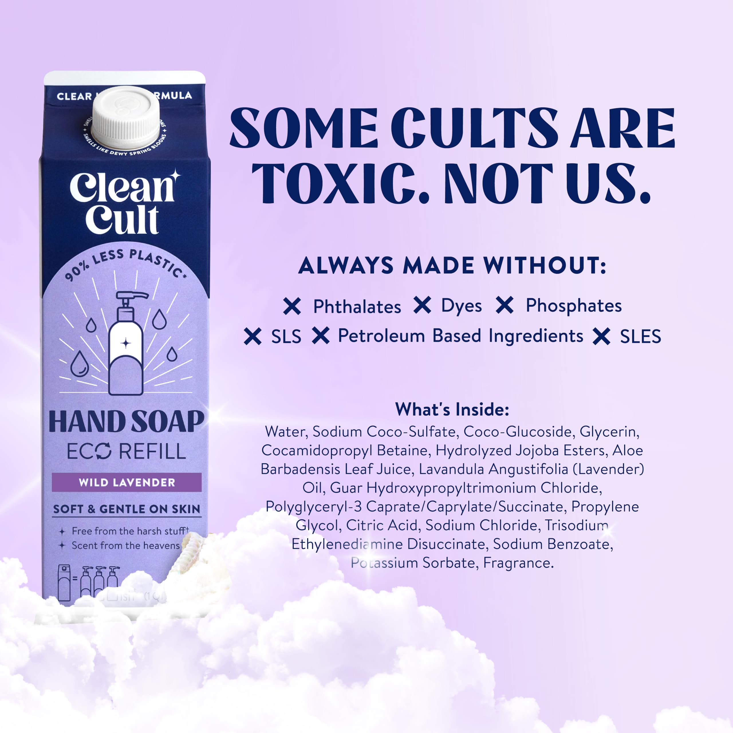 Cleancult Liquid Hand Soap Refill - Wild Lavender - Moisturizes Dry & Sensitive Skin - Made with Aloe Vera & Lavender Essential Oils - Eco Friendly - Paper-Based Packaging - 32 oz/1 Pack