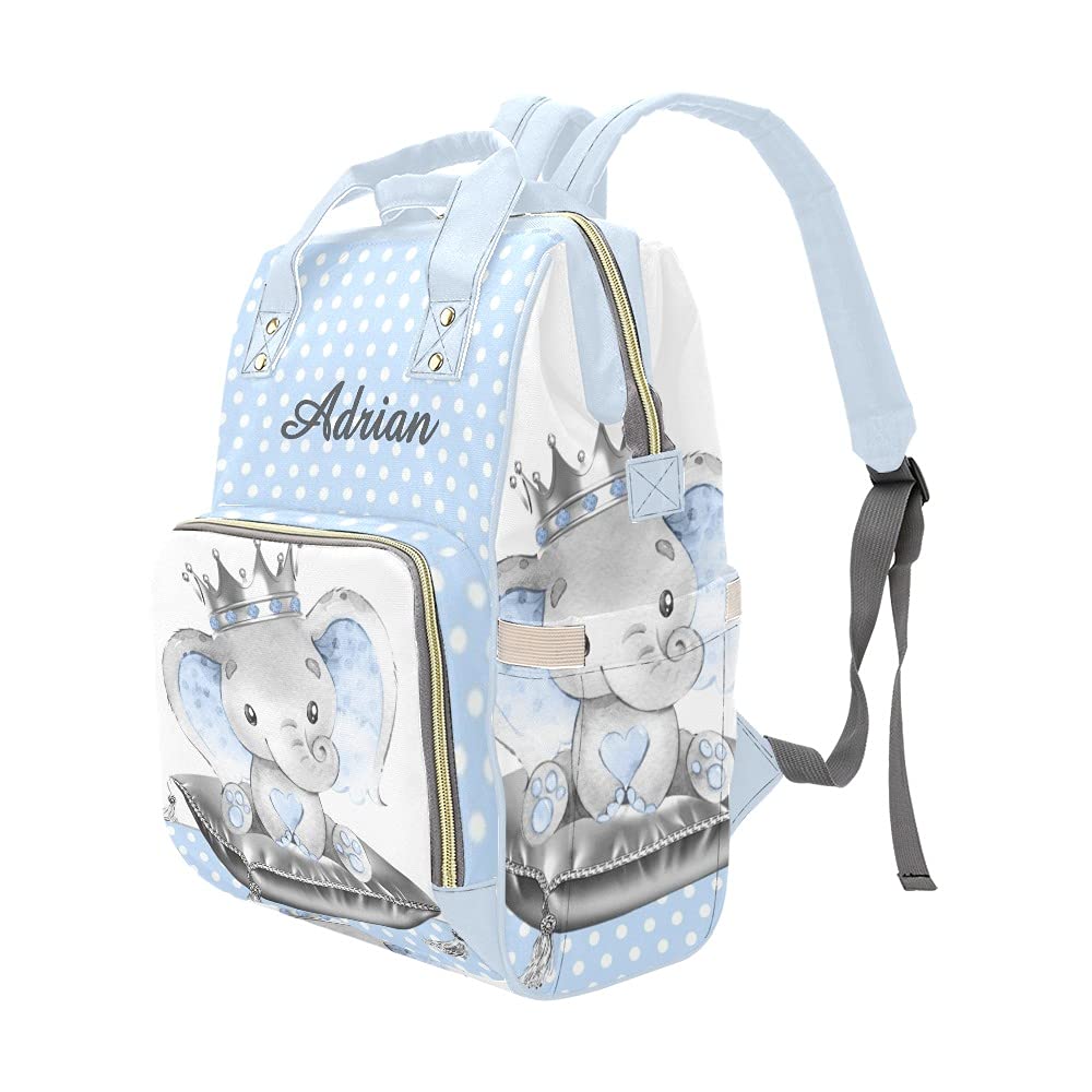 XOZOTY Personalized Elephant Diaper Bag Backpack with Name Custom Nursing Baby Bags Shoulders Travel Bag Daypack