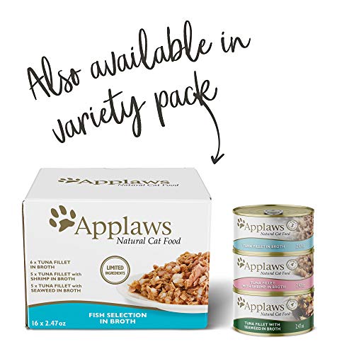 Applaws Natural Wet Cat Food, 24 Pack, Limited Ingredient Food for Cats, Tuna Fillet with Seaweed in Broth, 2.47 oz Cans