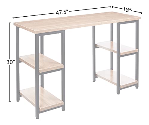 Coral Flower Landisl Desk,Simple and Modern Design,with Four Open Shelves for Books, Office Supplies or Accessories Within Easy Reach,Light Oak