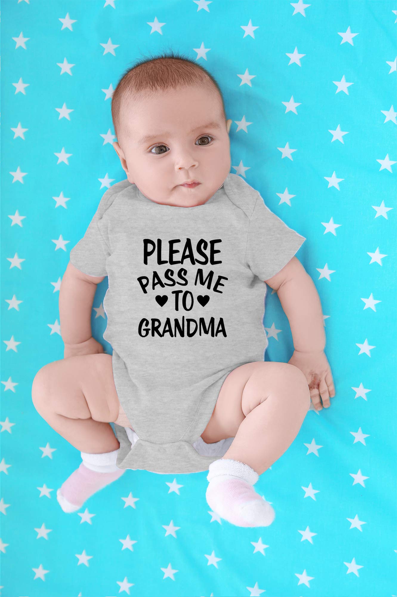 CBTwear Please Pass Me To Grandma Baby Bodysuit Funny Infant Outfit Cute Newborn Clothes Unisex Romper (Newborn, Heather Grey)
