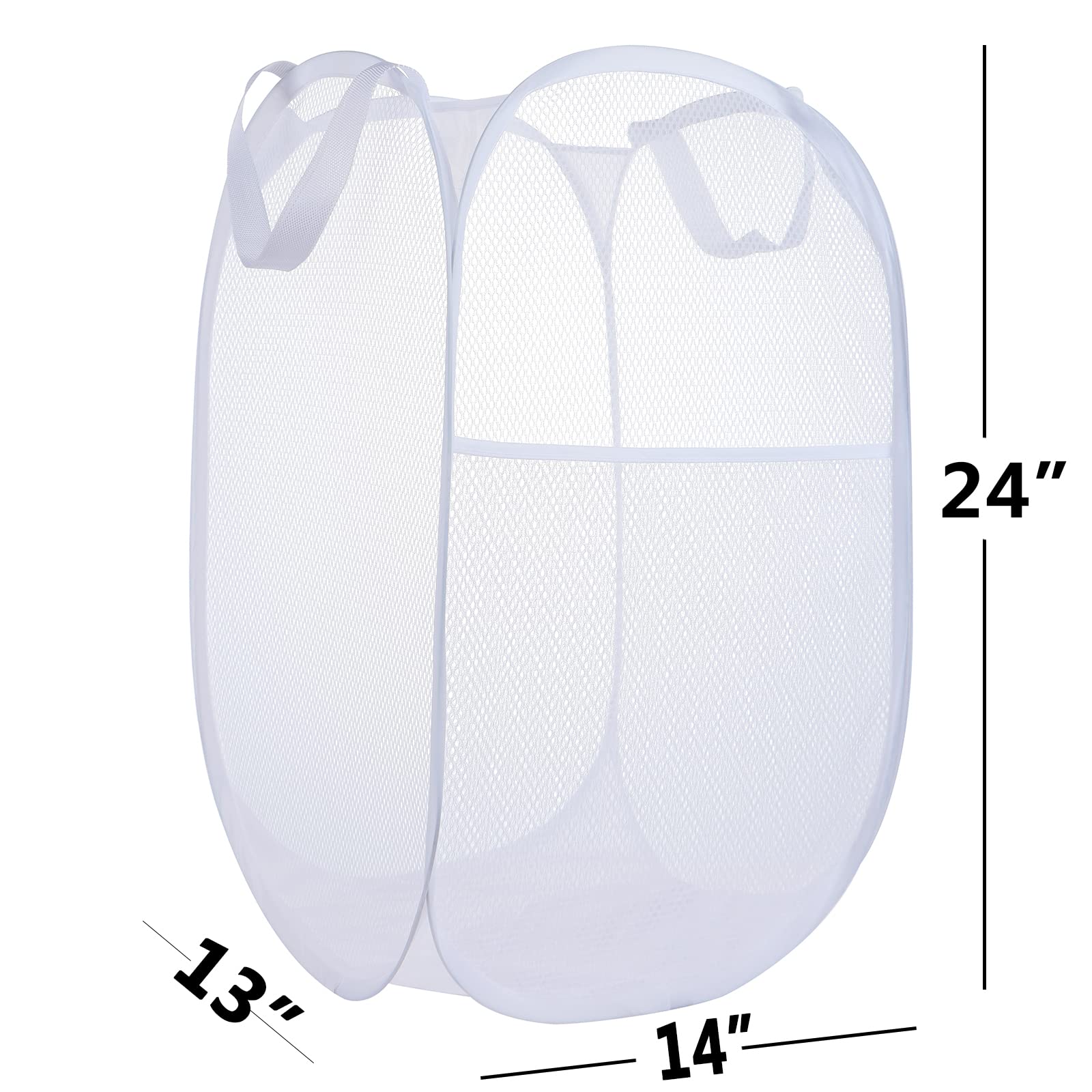 2 Pack Laundry Basket,Foldable Mesh Popup Laundry Hamper with Durable Handle,Easy to Open and Fold for Dorm, Laundry Room, Bedroom, RV(White+ White)…
