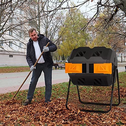 43 Gallon Compost Bin Outdoor Compost Tumbler Outdoor Composting Bin with Dual Chamber Sliding Doors, Tumbling Composter Outdoor, Manual Tiller Composters Tumbling or Rotating Outdoor
