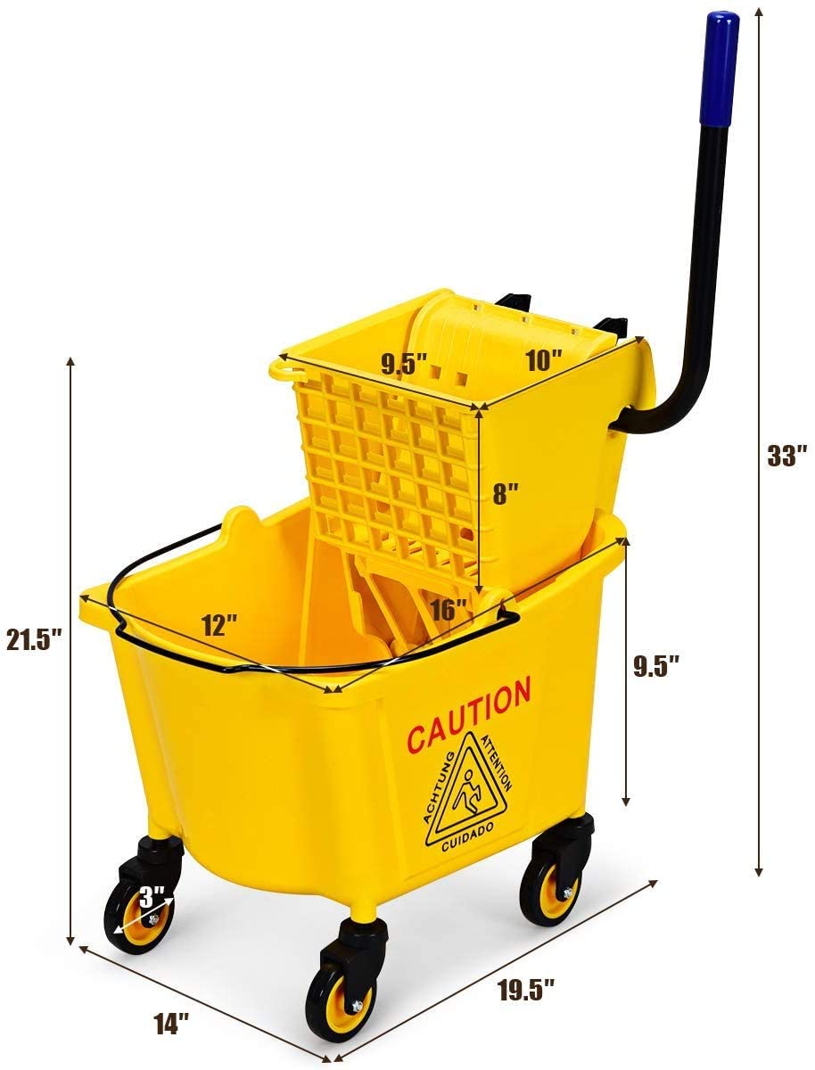 ARLIME Mop Bucket with Wringer On Wheels, 26 Quart Capacity Portable Wringer Trolley on Wheels, Side Press Floor Cleaning Wavebrake w/Handle, Mop Bucket for Home, Commercial, Restaurants