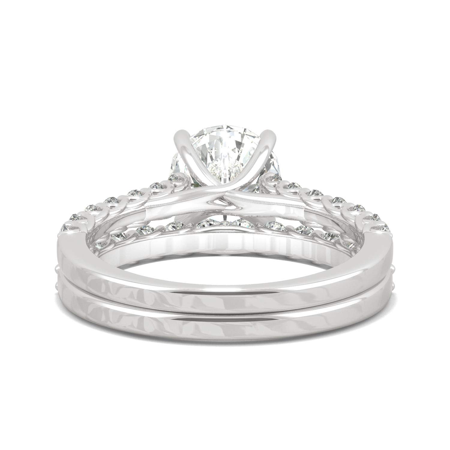 14K White Gold Moissanite by Charles & Colvard 7.5mm Round Bridal Set-size 4.5 2.37cttw DEW